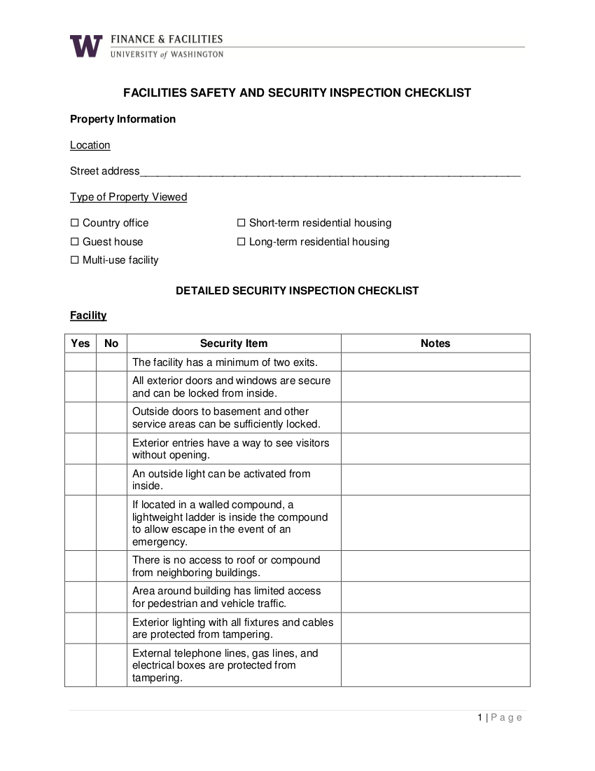Safety and Security Checklist - 11+ Examples, Format, Pdf | Examples