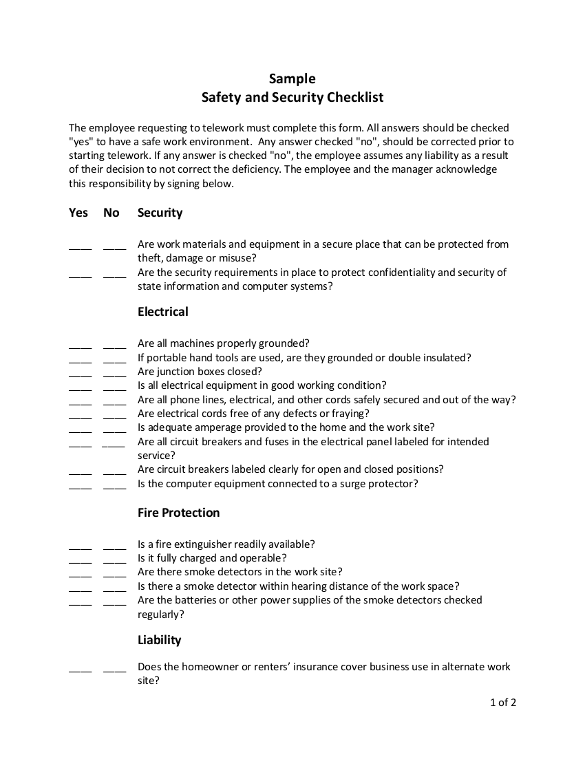Safety and Security Checklist - 11+ Examples, Format, Pdf | Examples
