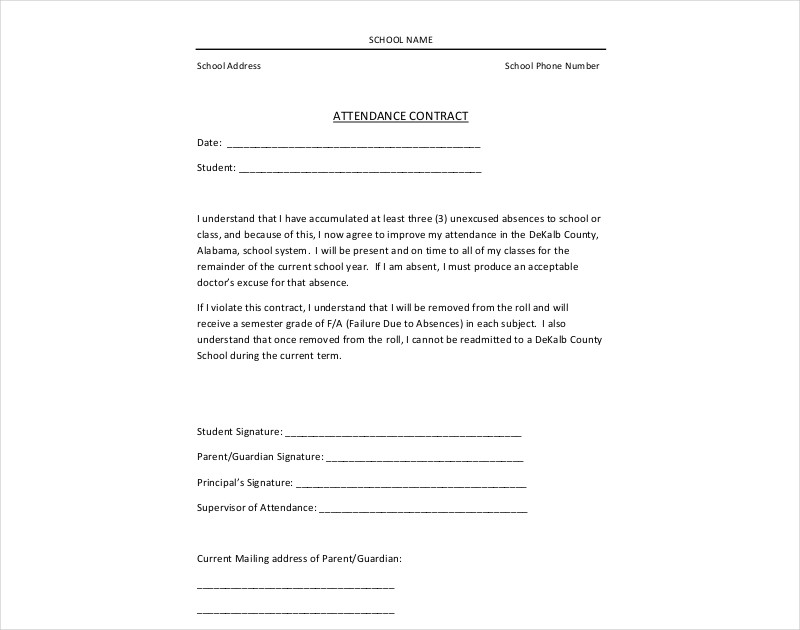Attendance Contract - 9+ Examples, Format, Pdf | Examples