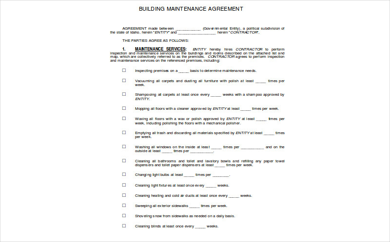 Maintenance Agreement - 18+ Examples, Format, Pdf | Examples
