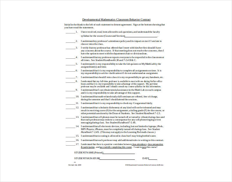 Behaviour Contract - 10+ Examples, Format, Pdf | Examples