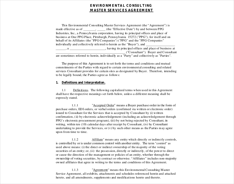Master Service Agreement Template Consulting
