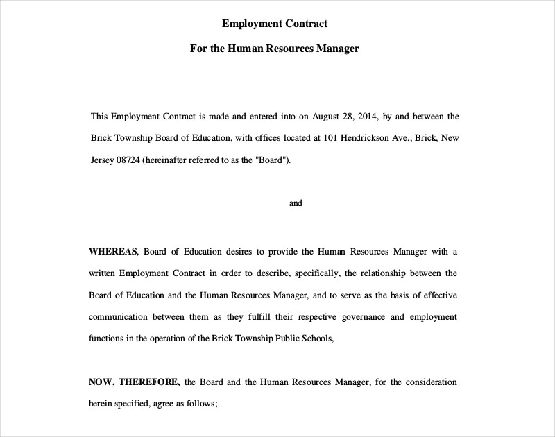 HR Contract - 8+ Examples, Format, Pdf | Examples