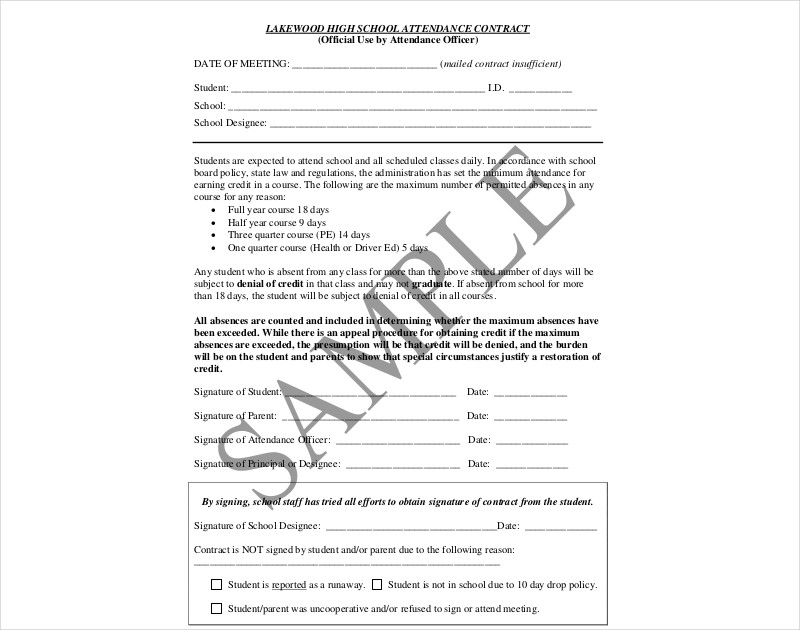 Attendance Contract - 9+ Examples, Format, Pdf | Examples