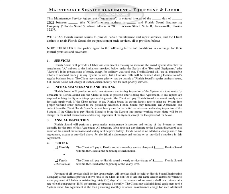 Maintenance Agreement - 18+ Examples, Format, Pdf | Examples