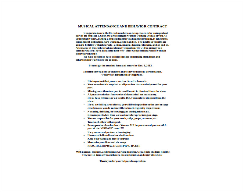 Behaviour Contract - 10+ Examples, Format, Pdf | Examples