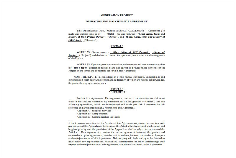 Maintenance Agreement - 18+ Examples, Format, Pdf | Examples