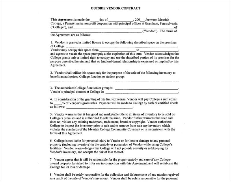 Vendor Contract - 12+ Examples, Format, Pdf | Examples