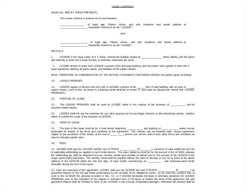 Lease Contract Examples - 16+ PDF, Google Docs | Examples