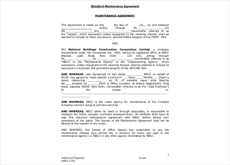 Maintenance Agreement - 18+ Examples, Format, Pdf | Examples
