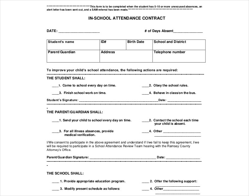 Attendance Contract - 9+ Examples, Format, Pdf | Examples