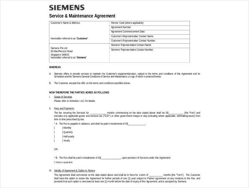 Maintenance Agreement - 18+ Examples, Format, Pdf | Examples