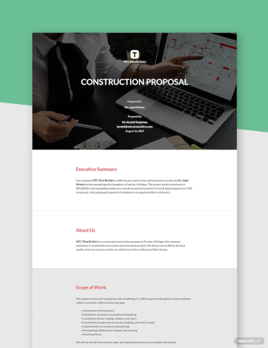 Construction Proposal Examples - 32+ in PDF | MS Word | PSD | AI | Examples