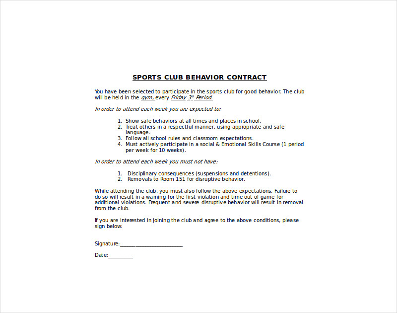 Behaviour Contract - 10+ Examples, Format, Pdf | Examples