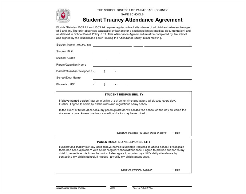 Attendance Contract - 9+ Examples, Format, Pdf | Examples