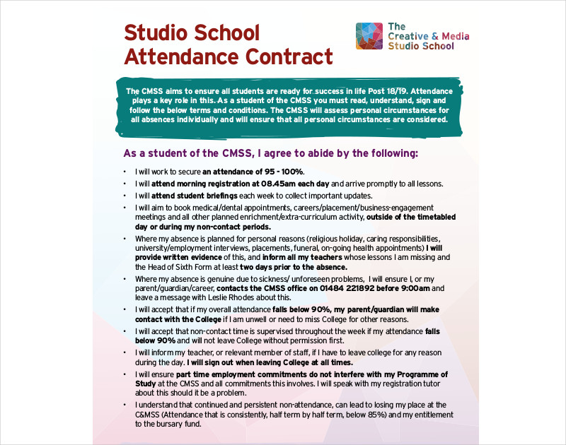 Attendance Contract - 9+ Examples, Format, Pdf | Examples