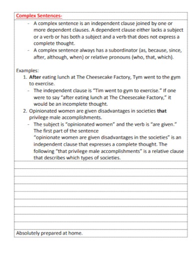 Complex Sentences - 100+ Examples, Format, Pdf | Examples
