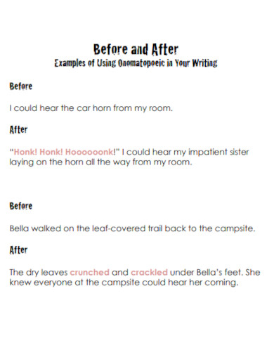 Onomatopoeia in Sentences - 14+ Examples, How to write, PDF