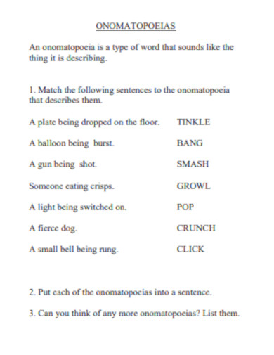 Onomatopoeia in Sentences - 14+ Examples, How to write, PDF