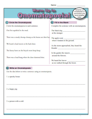 Onomatopoeia in Sentences - 14+ Examples, How to write, PDF