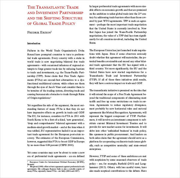 Trade Agreement - 6+ Examples, Format, Pdf | Examples