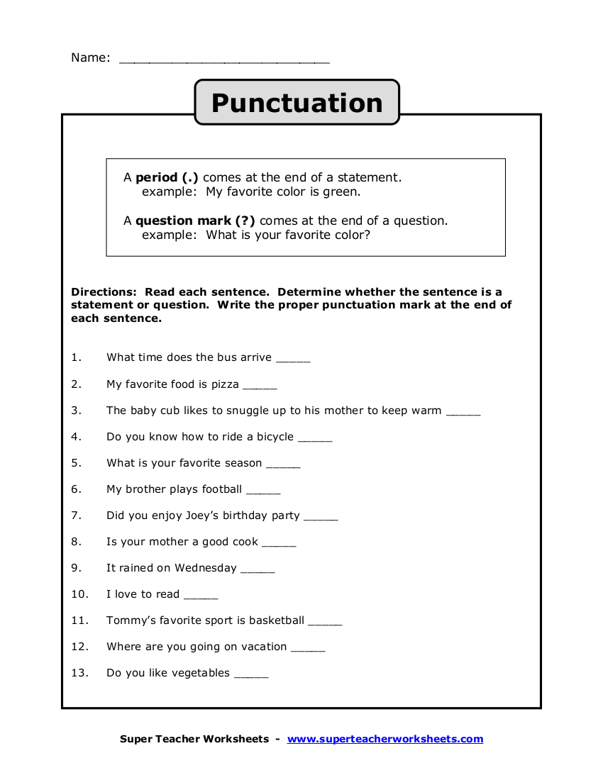Punctuation Worksheet - 10+ Examples, Format, Pdf | Examples