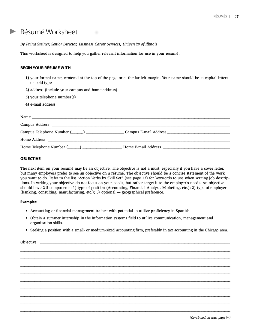 Resume Worksheet - 10+ Examples, Format, Pdf