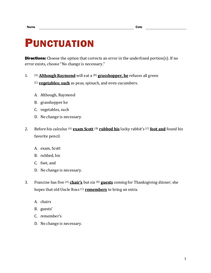 Punctuation Worksheet - 10+ Examples, Format, Pdf | Examples