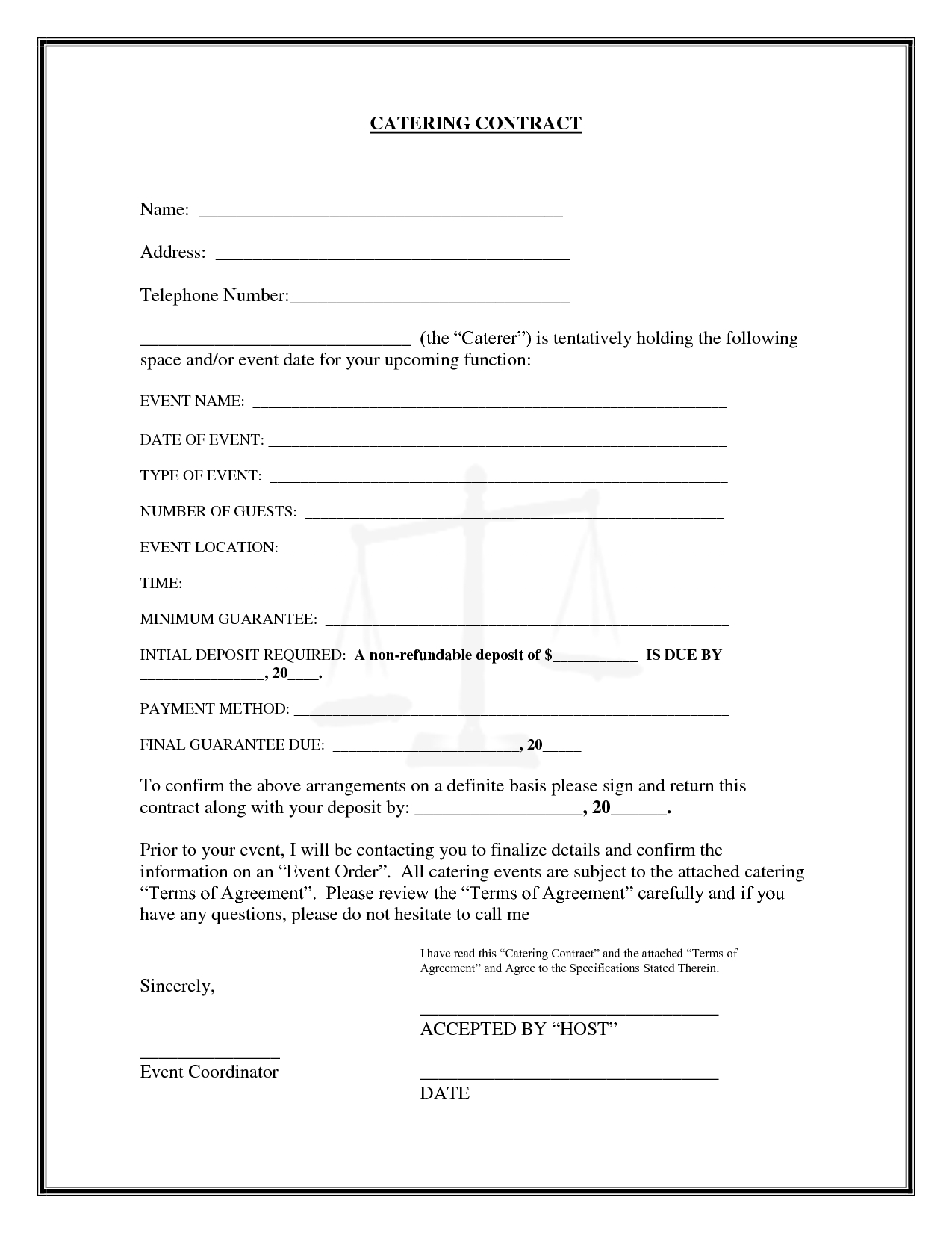 Catering Contract Template Word