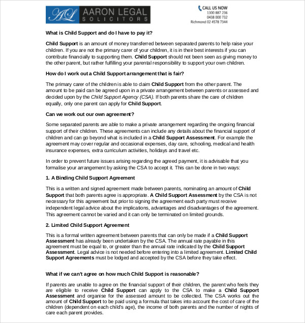 Child Support Agreement 7 Examples Format Pdf Examples