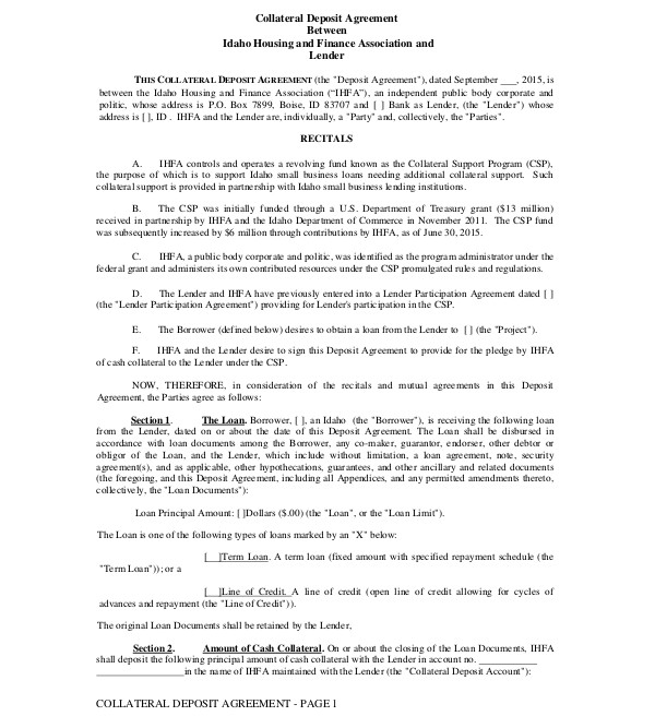 Collateral Agreement - 9+ Examples, Format, Pdf | Examples