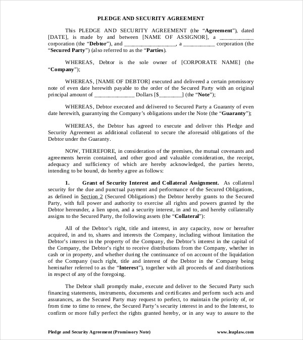 Collateral Agreement - 9+ Examples, Format, Pdf | Examples