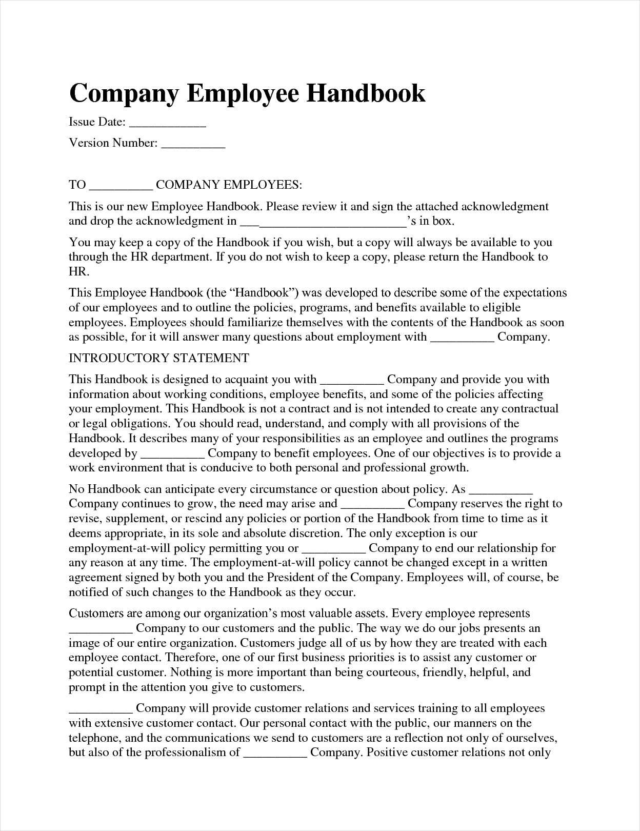 Employee Handbook Outline 2 Examples Format Pdf Examples