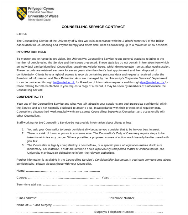 Counselling Contract Examples Format Pdf Examples