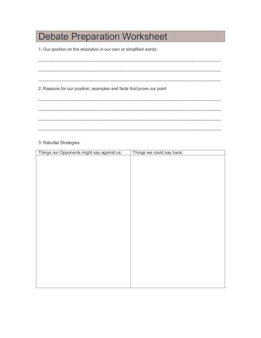 Debate Worksheet - 7+ Examples, Format, Pdf | Examples