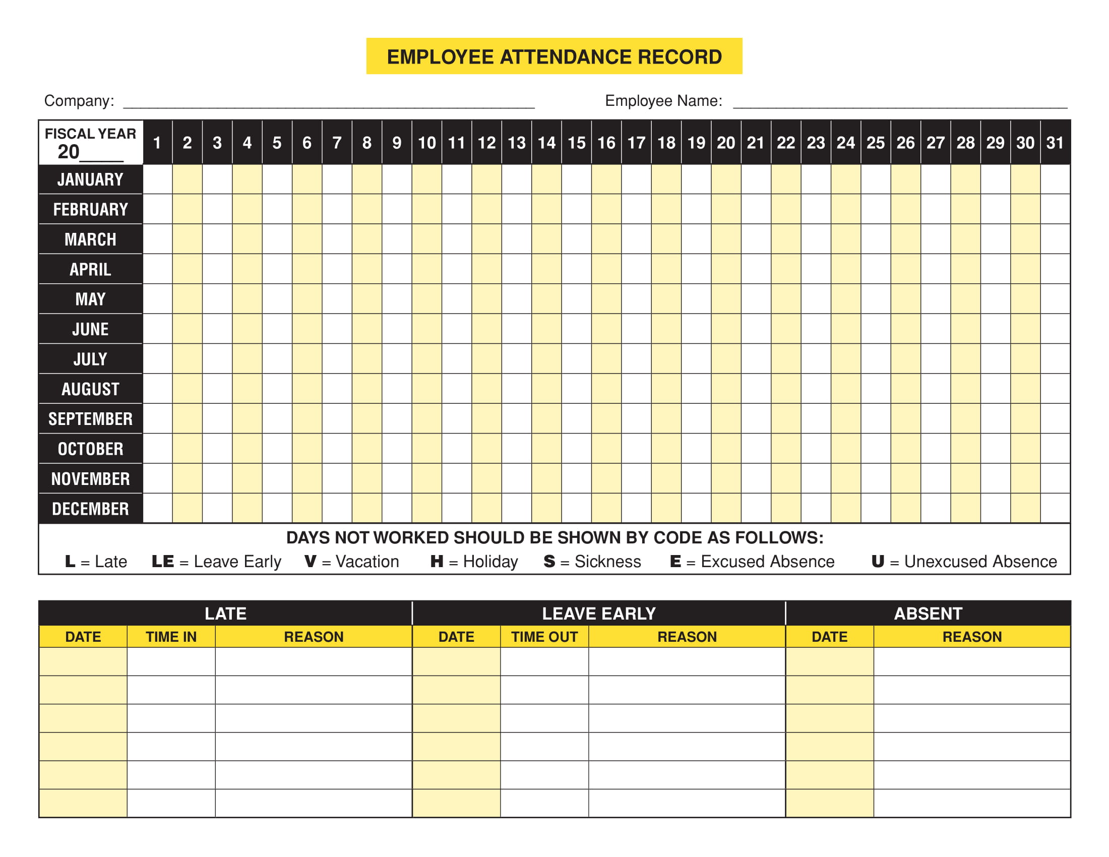 Free Printable Monthly Absentee Forms Printable Forms Free Online