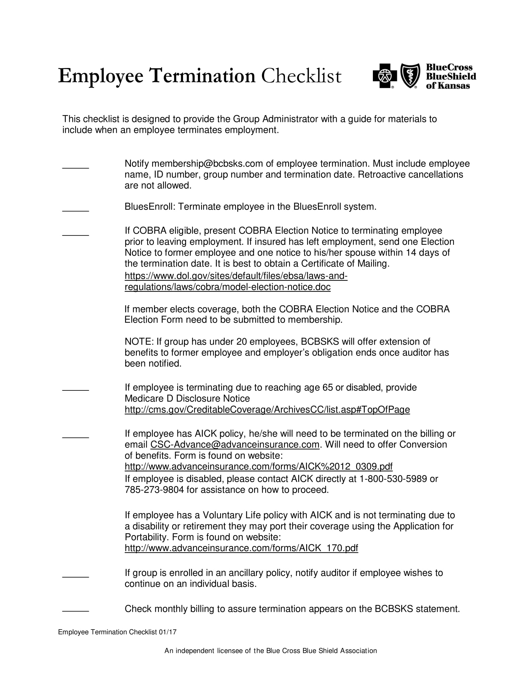 Termination Checklist - 10+ Examples, Format, Pdf | Examples