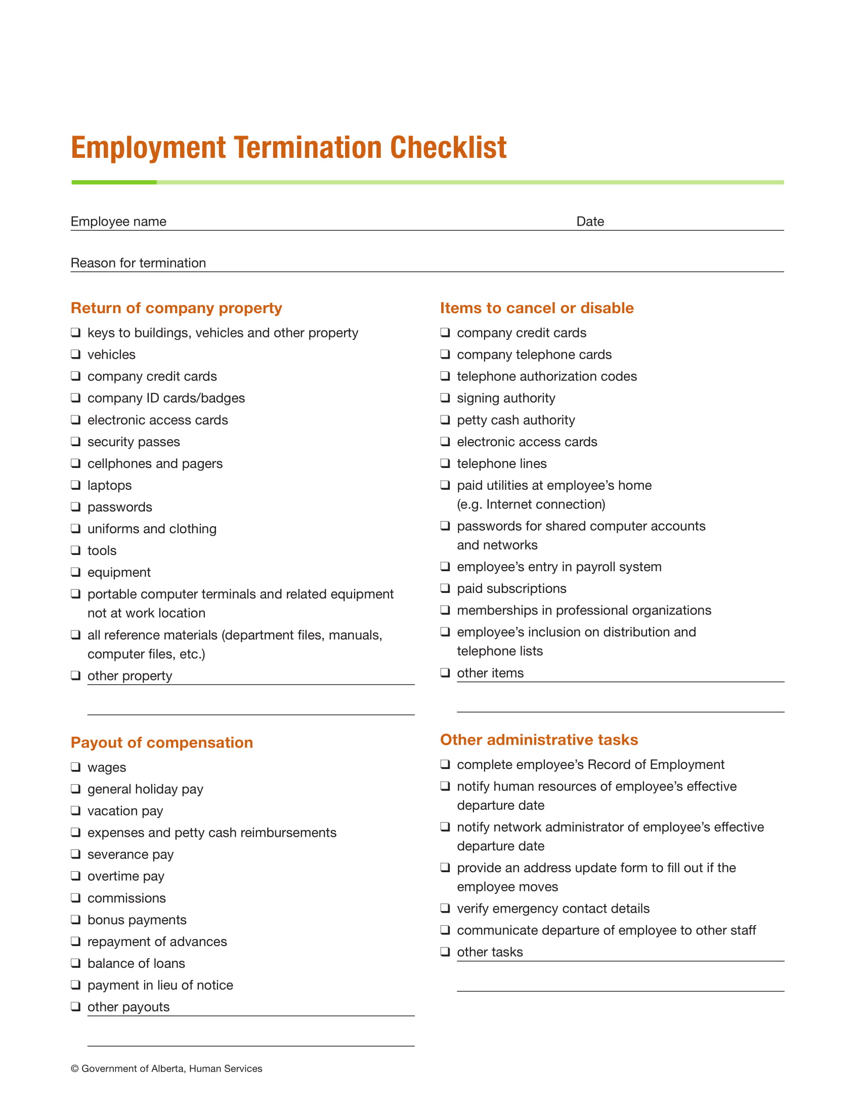 Termination Checklist - 10+ Examples, Format, Pdf | Examples