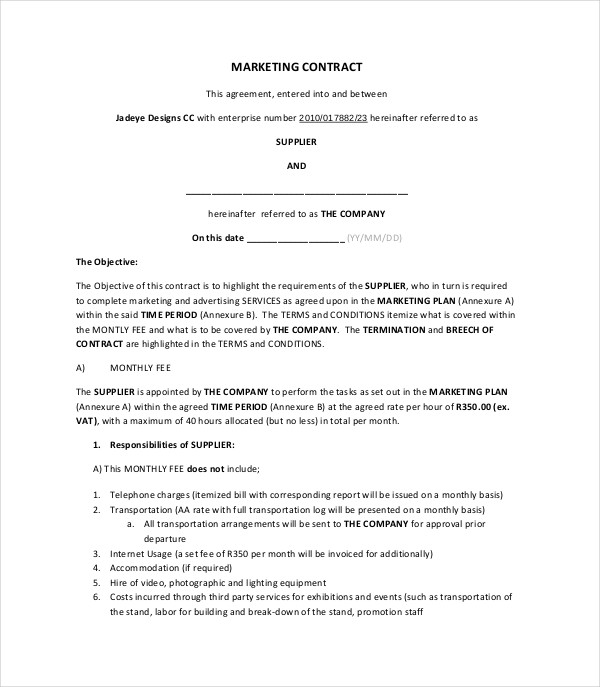 Marketing Contract - 13+ Examples, Format, Pdf | Examples