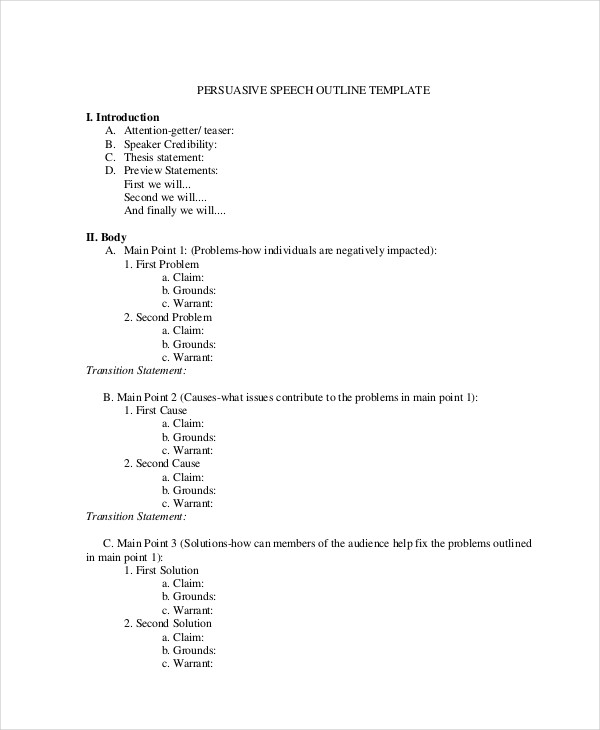  Persuasive Speech Outline Example 7 Persuasive Speech Outline 