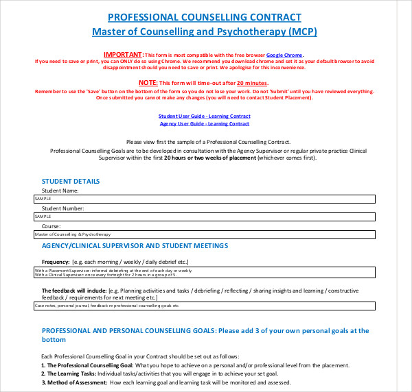 Counselling Contract - 8+ Examples, Format, Pdf | Examples