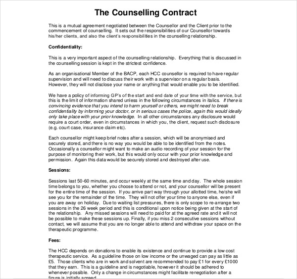 Counselling Contract Examples Format Pdf Examples