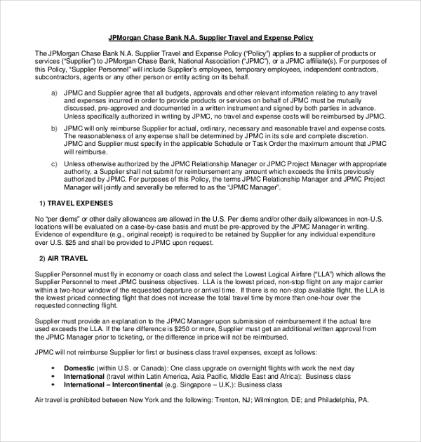 Travel Expense Policy Examples Format Pdf Examples Travel Expense Policy Examples Format Pdf Examples