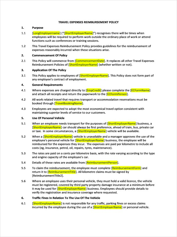 Travel Expense Policy - 7+ Examples, Format, Pdf