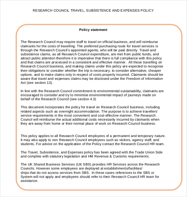 Travel Expense Policy - 7+ Examples, Format, Pdf