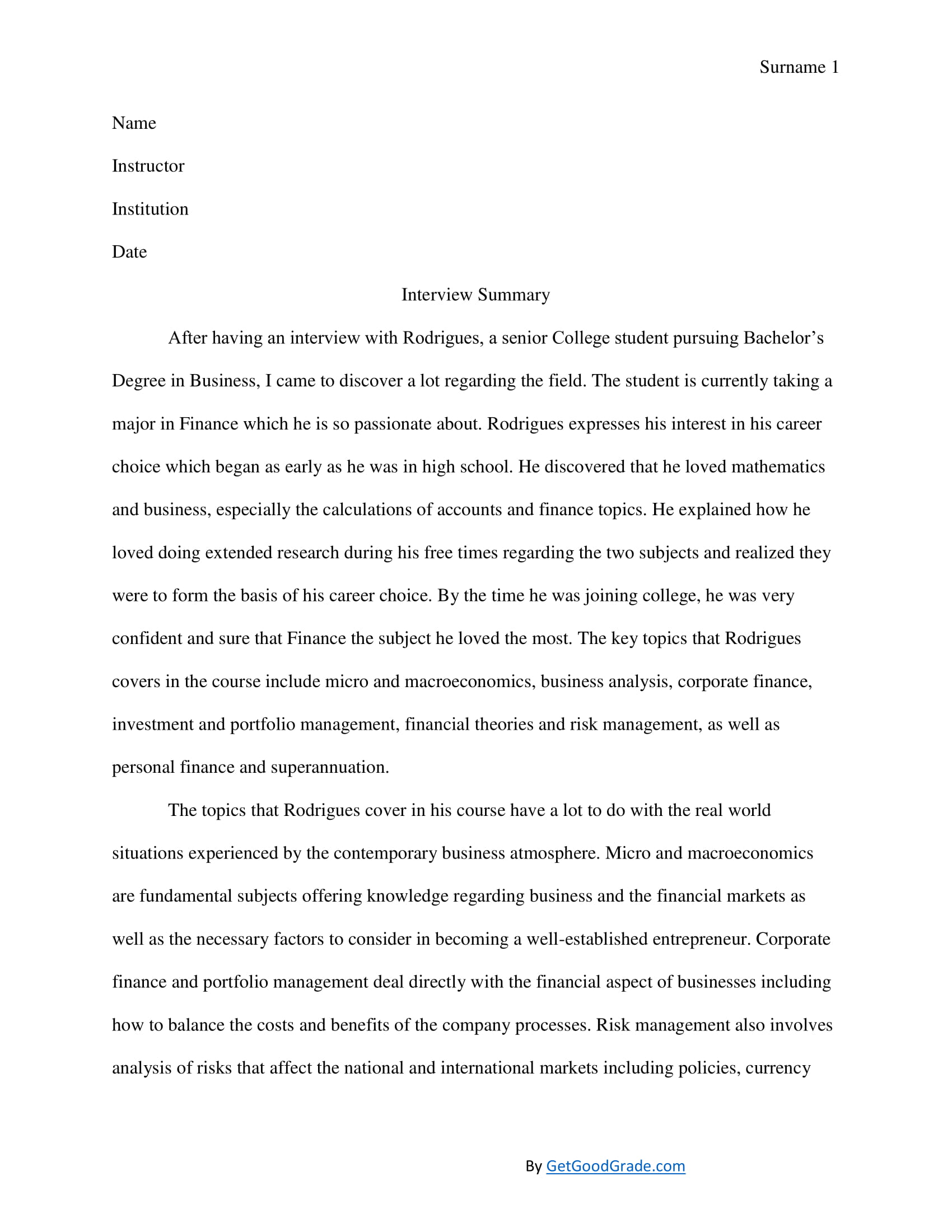 Interview Summary Examples Pdf Examples Gambaran