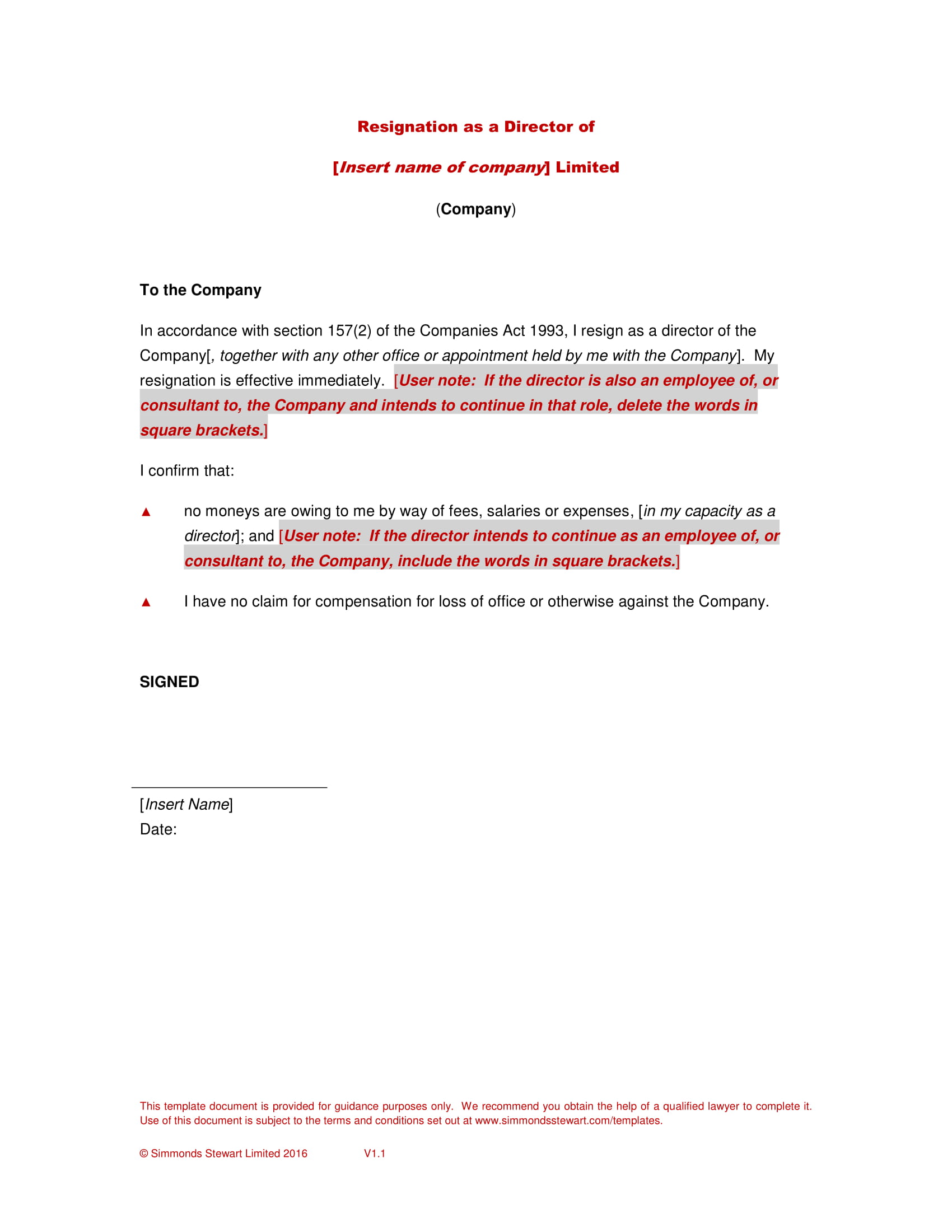 Letter Of Resignation As Director Sample Resignation Letter