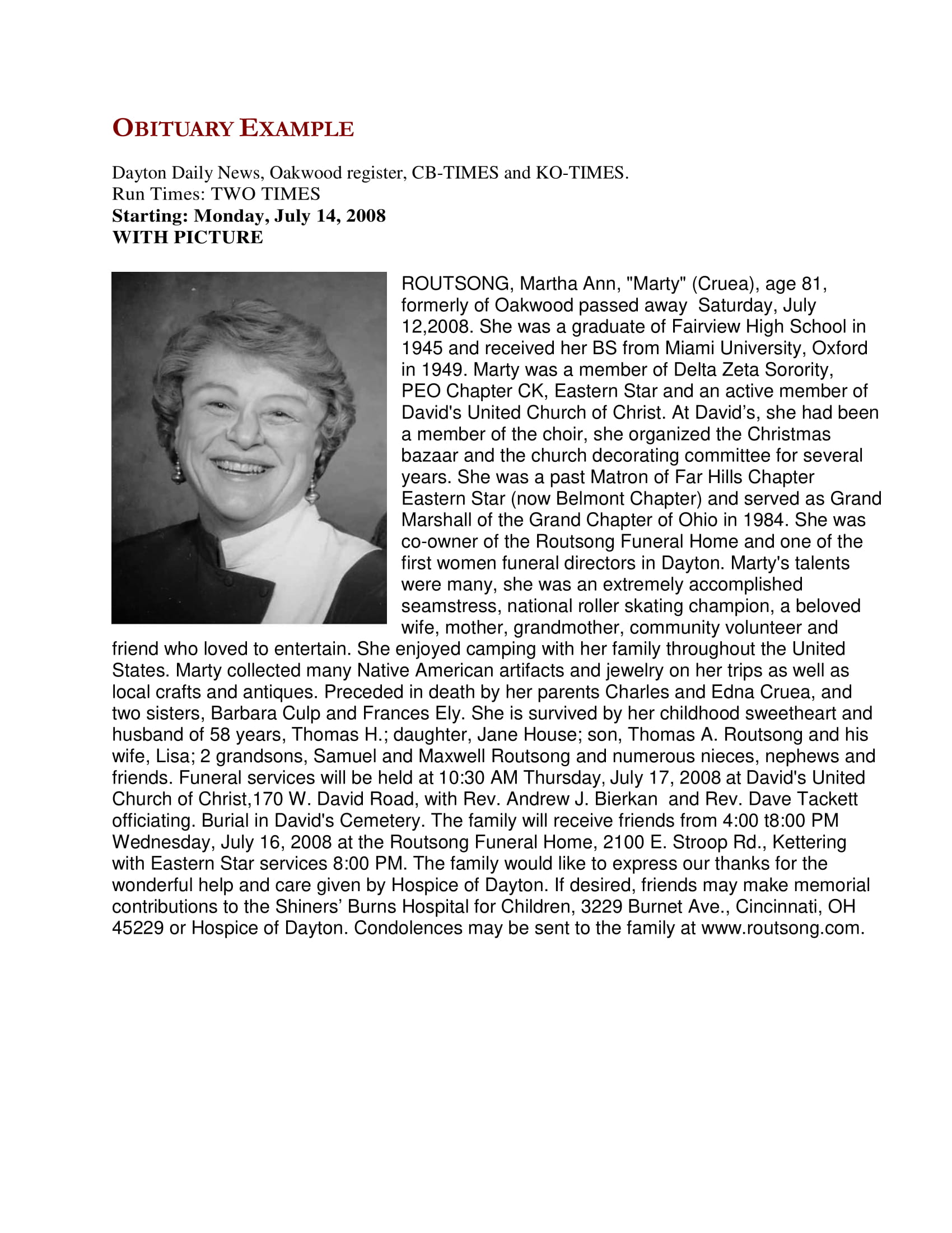 How To Write A Newspaper Obituary Examples