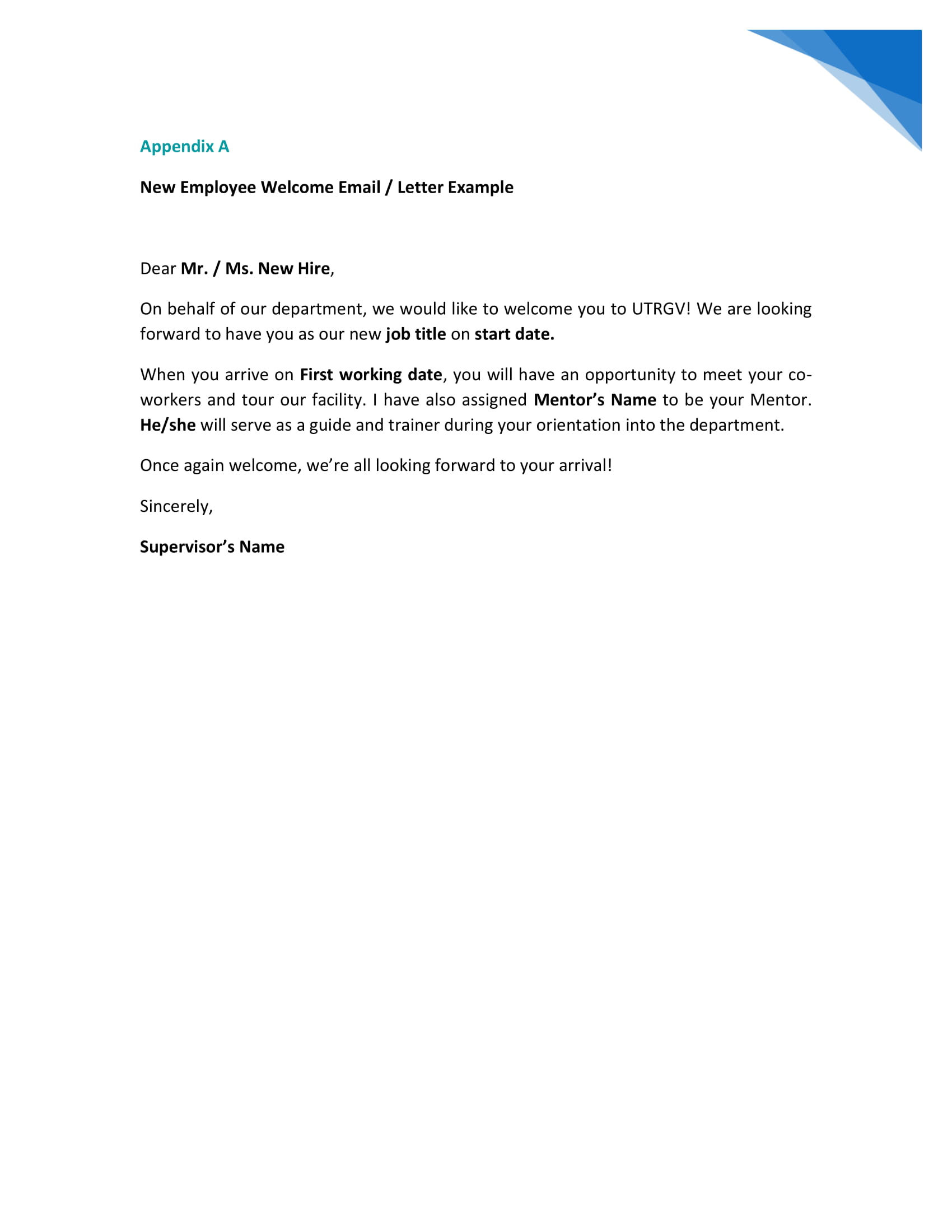 Welcome Template For New Employees