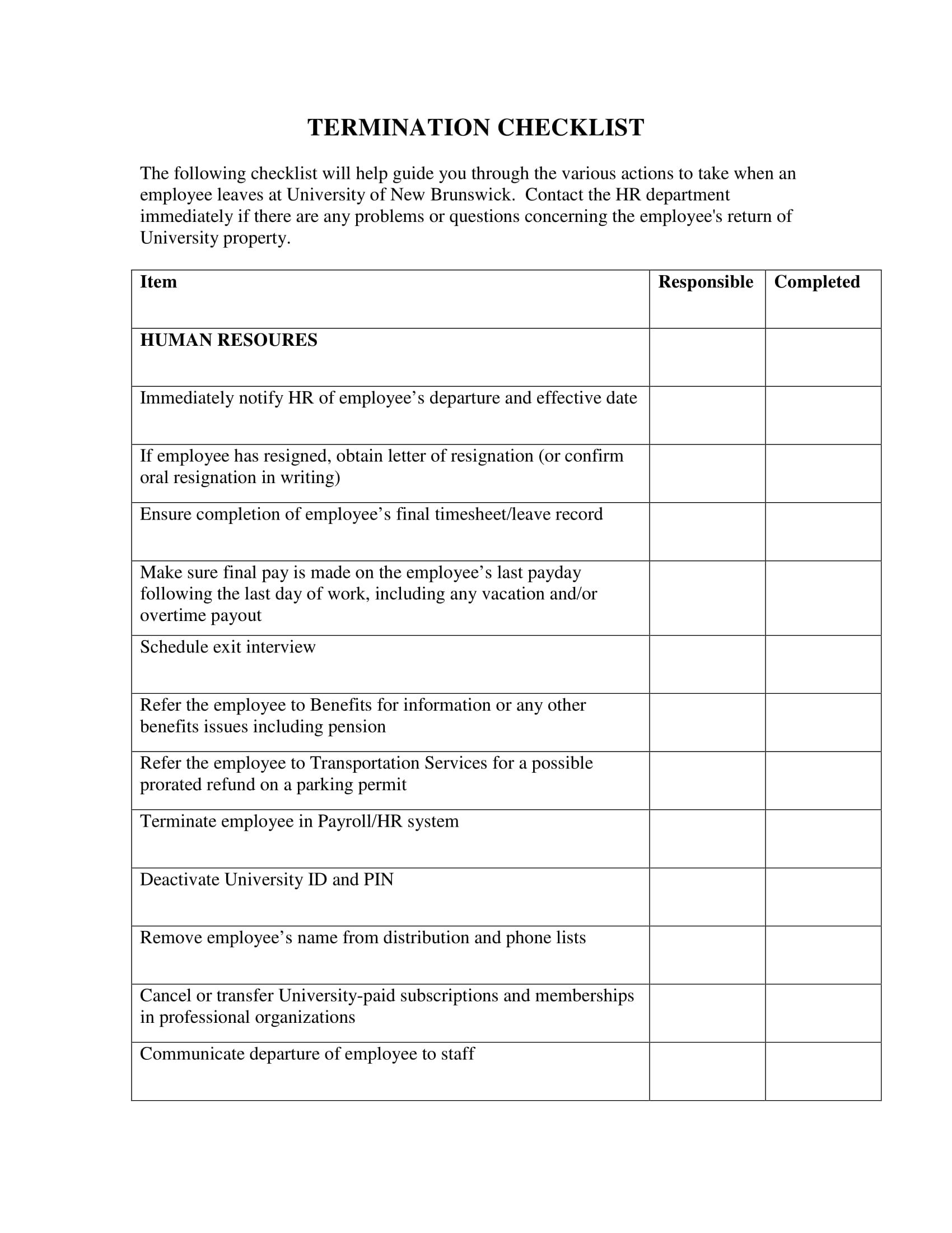 Termination Checklist - 10+ Examples, Format, Pdf | Examples